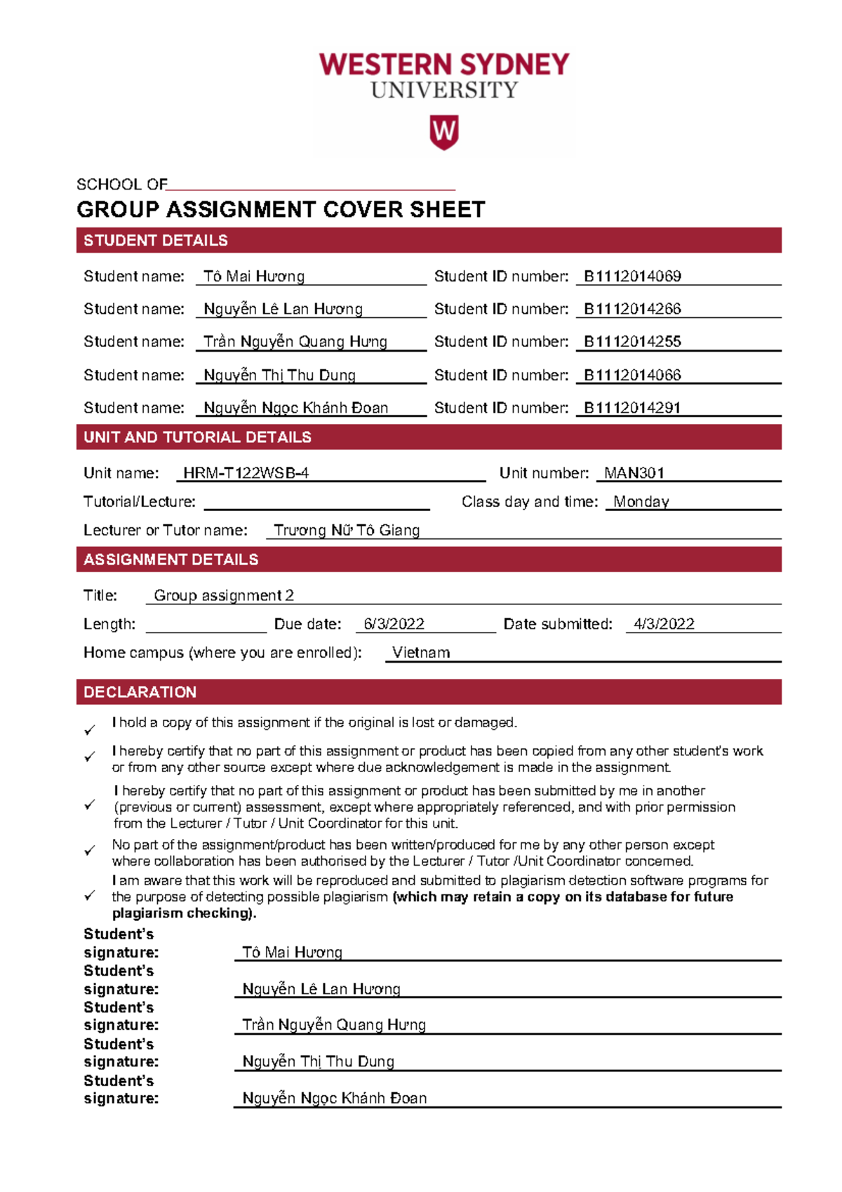 HRM Group 3 Group assignment 2 JA for hotel receptionist-1 - SCHOOL OF ...