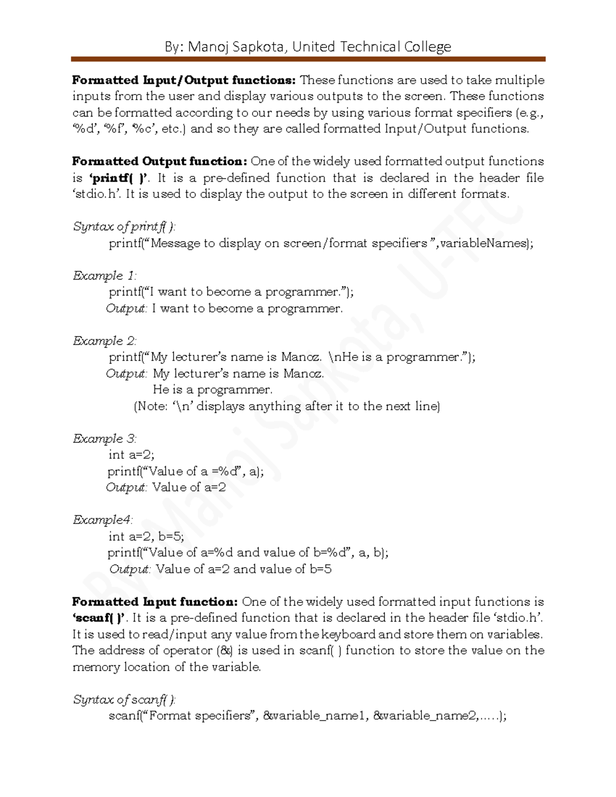 Computer Programming Part 3: Formatted Input/Output and Control Structures - Studocu