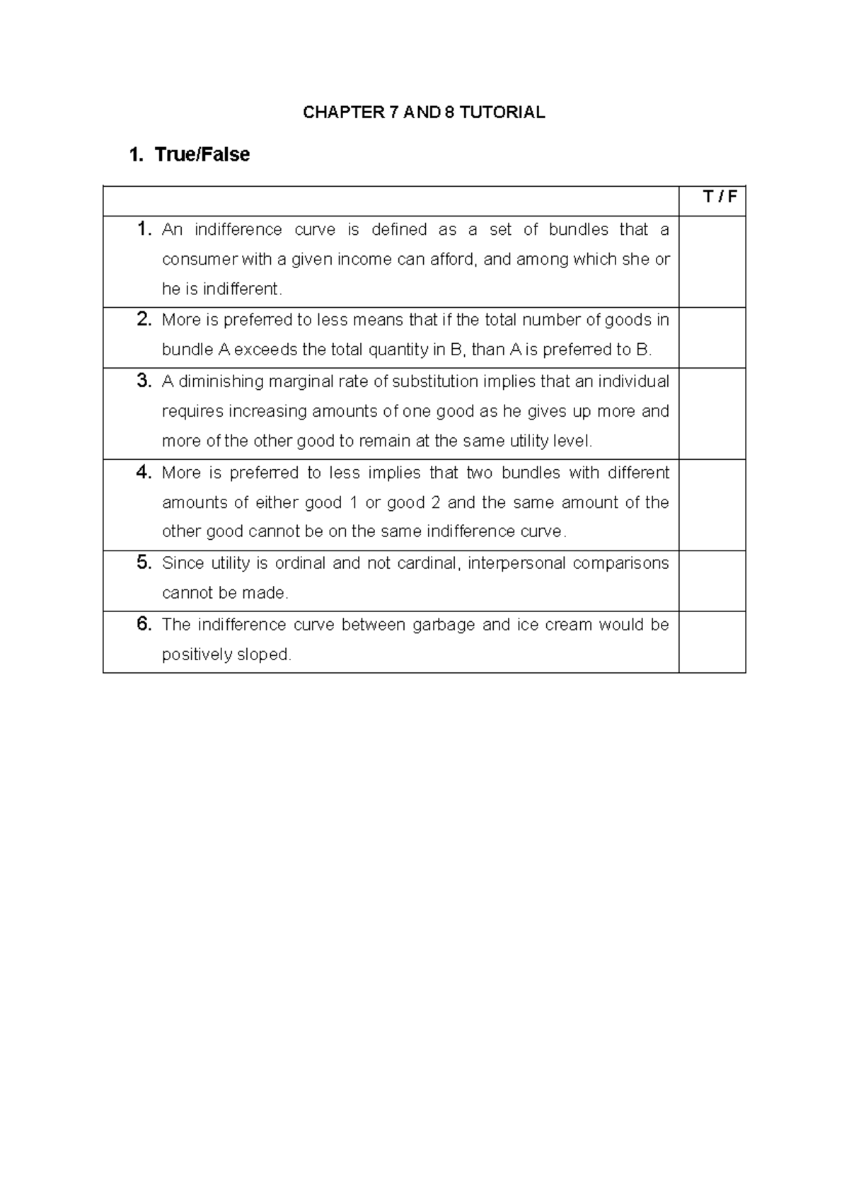 Chapter 7 AND 8 Practice Questions - CHAPTER 7 AND 8 TUTORIAL 1. True ...