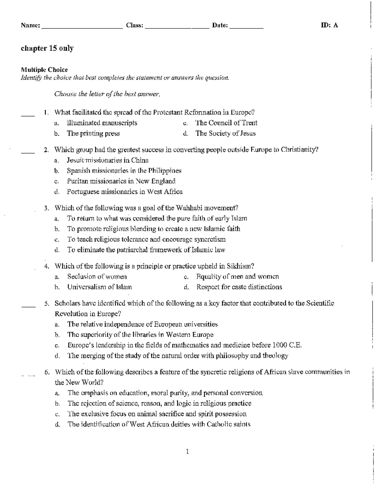 AP World History: Chapter 15 Practice Questions - Studocu