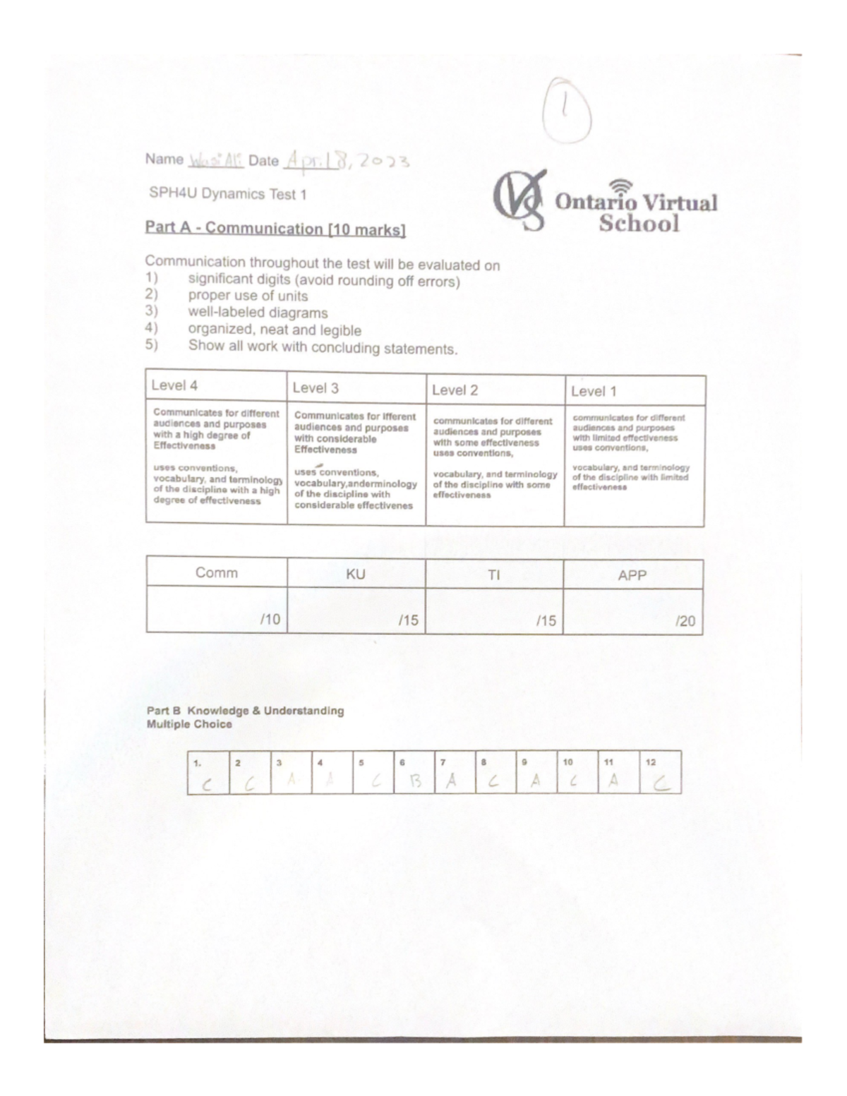 SPH4U Dynamics Test 1 Review and Study Guide - Studocu