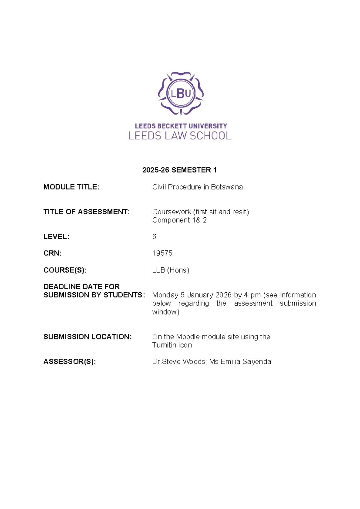 Civil Procedure in Botswana: Coursework Assessment (LLB 6) - Studocu