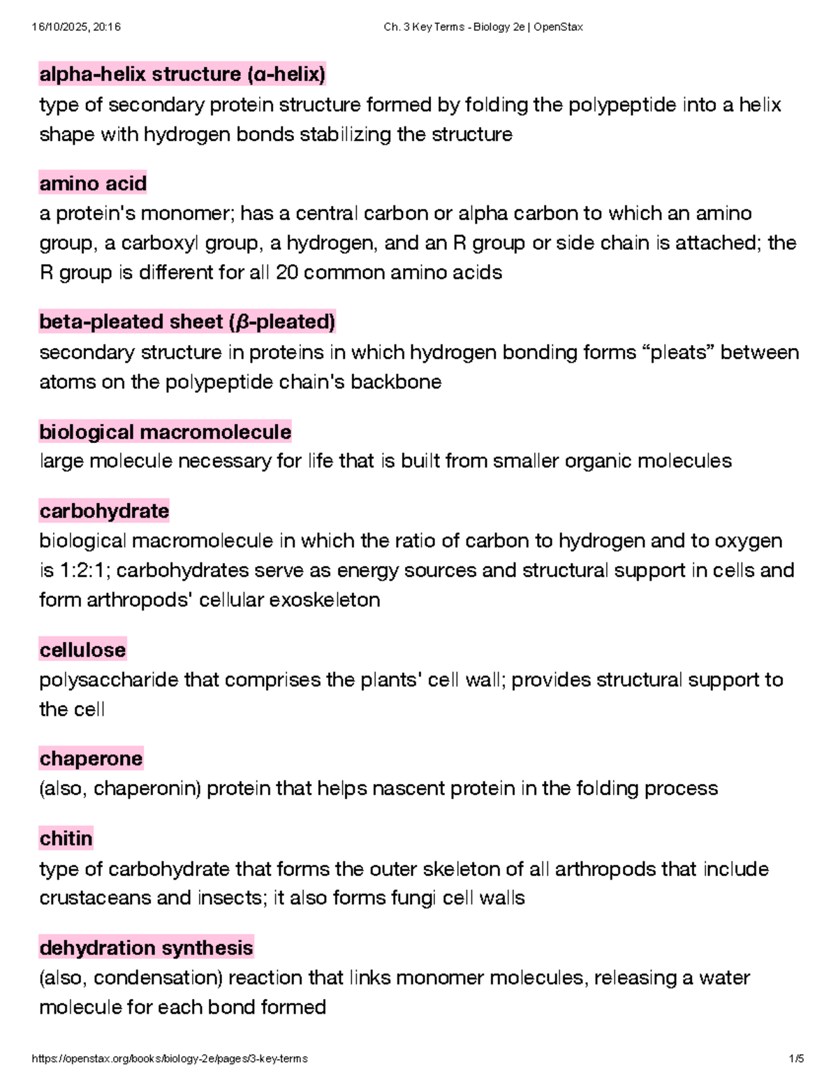 20:16 Biology 2e Ch. 3 Key Terms Study Guide - Studocu