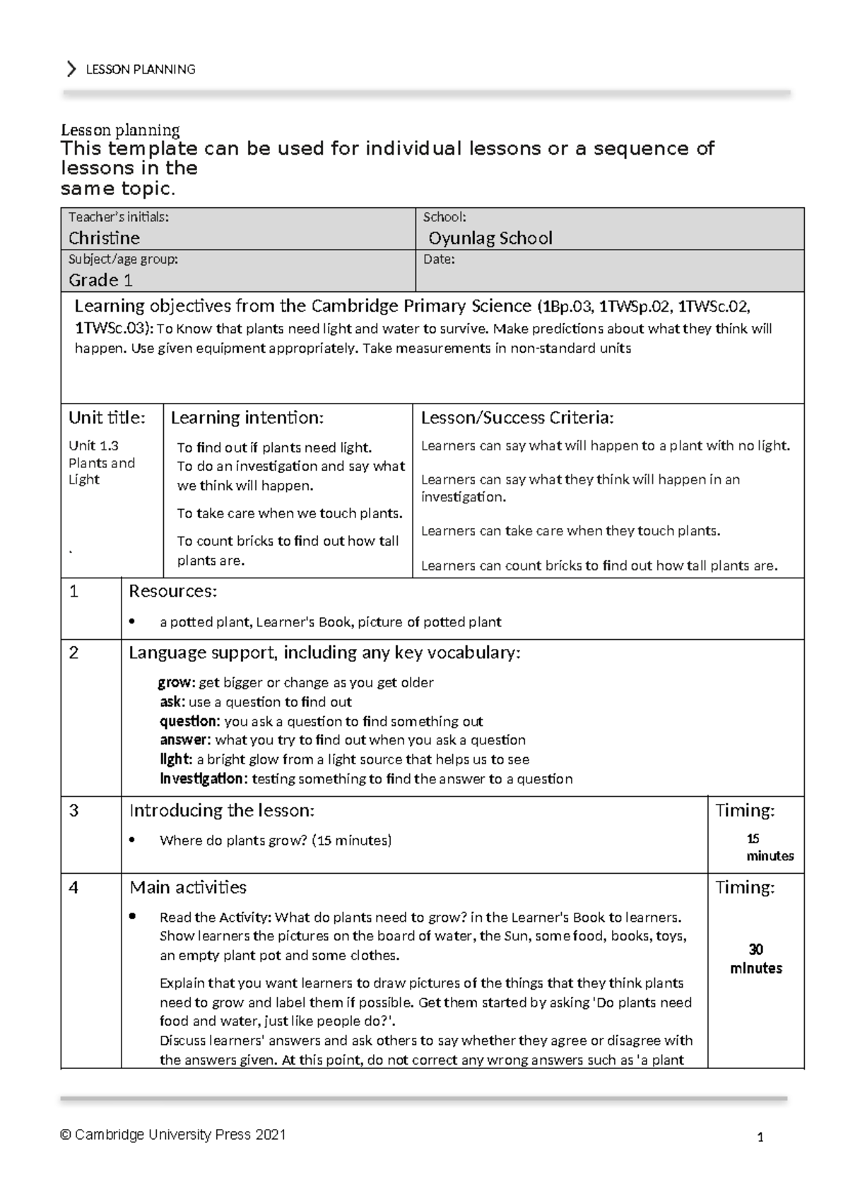 Grade 1 Science Lesson Plan: Plants and Light (LP.3rd Wk.) - Studocu