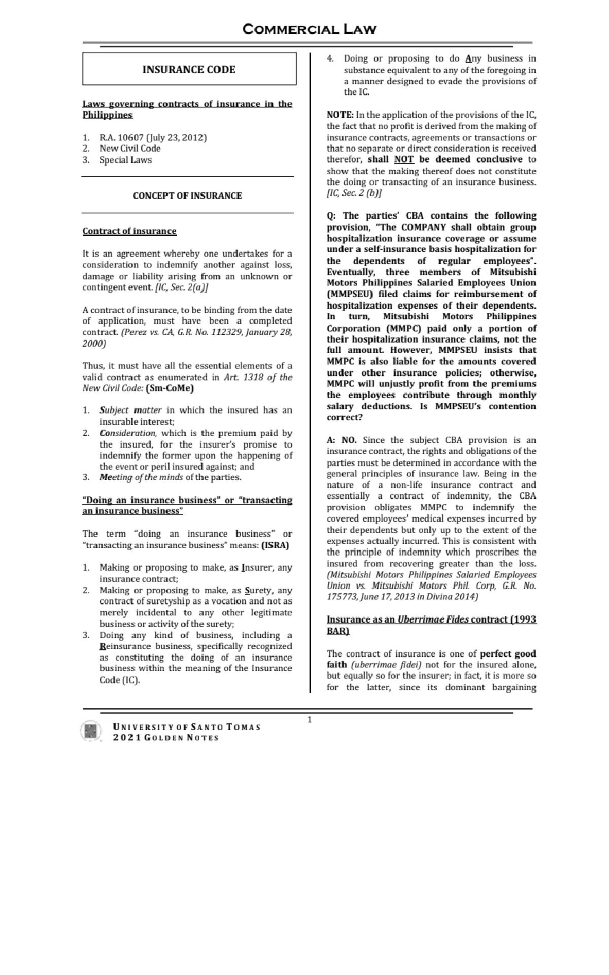 UST 2021 Insurance - Comprehensive Reviewer Notes - Studocu
