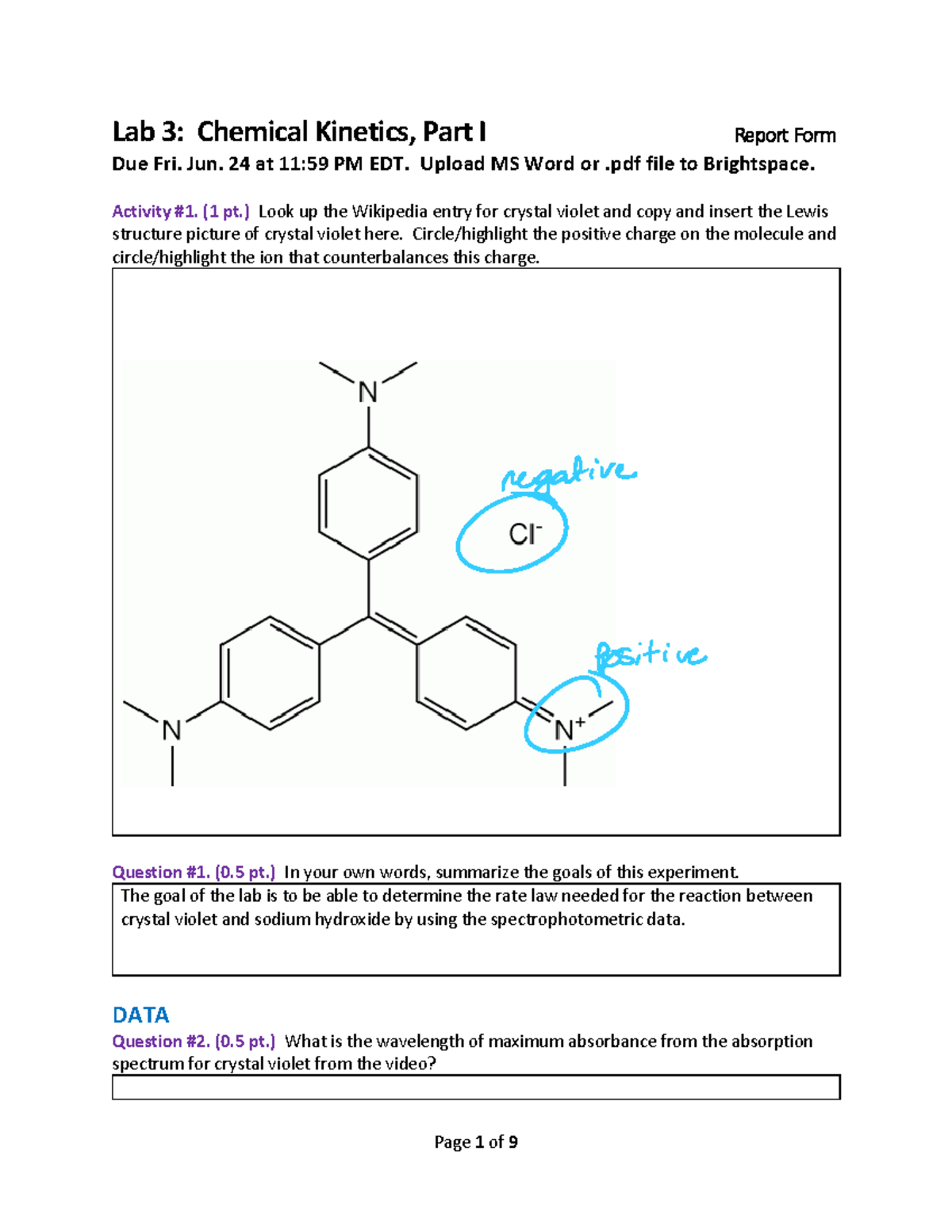 Lab 3 - CHM 116: Chemical Kinetics Experiment Report - Studocu