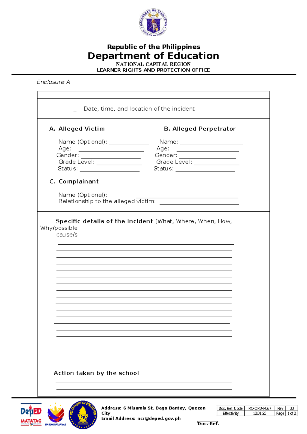 Incident Report Form - Assignment for Learner Rights Protection - Studocu