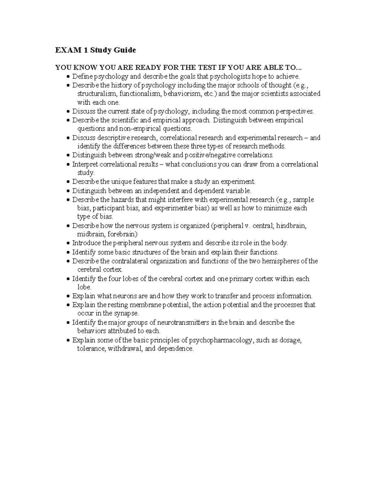 PSY 101 Exam 1 Study Guide: Key Concepts & Practice Questions - Studocu