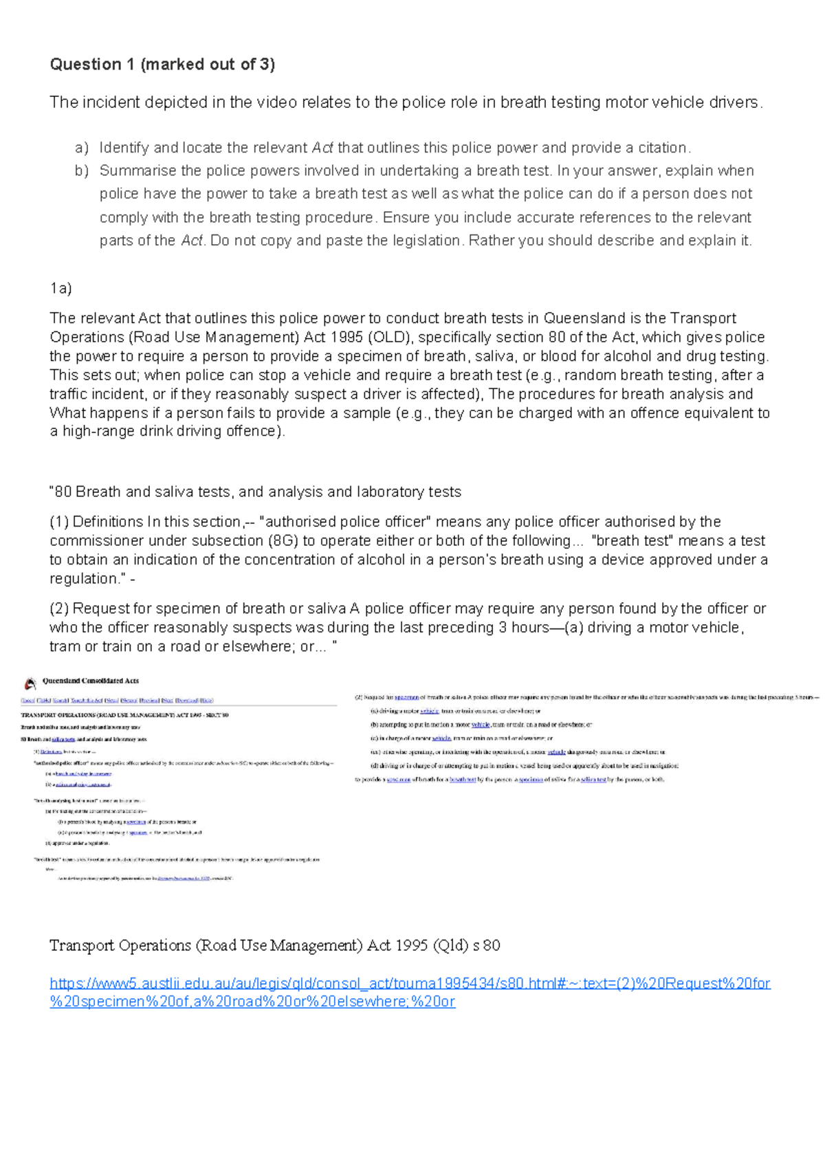 Police Powers in Breath Testing: Transport Operations Act 1995 (Qld ...