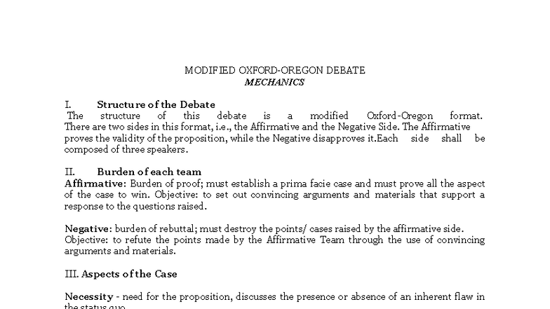 Debate Mechanics Overview: Modified Format & Structure - Studocu
