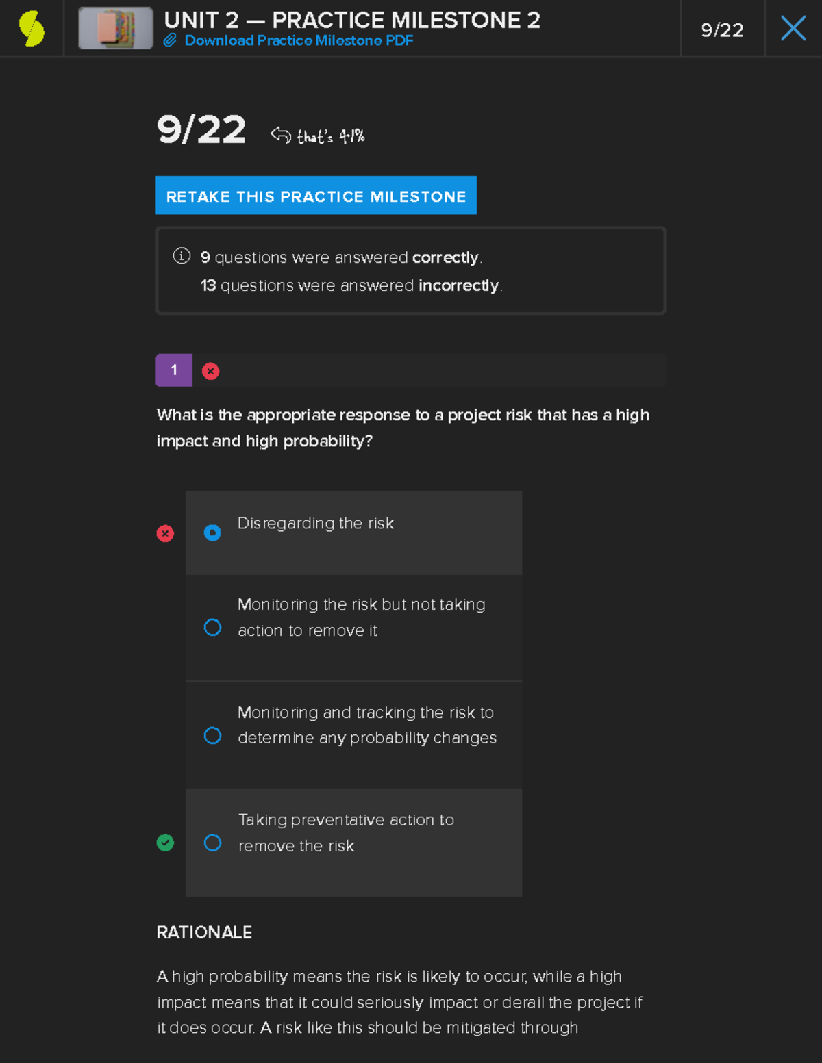 Practice Milestone 2 - 1 9/22 that's 41% RETAKE THIS PRACTICE MILESTONE ...