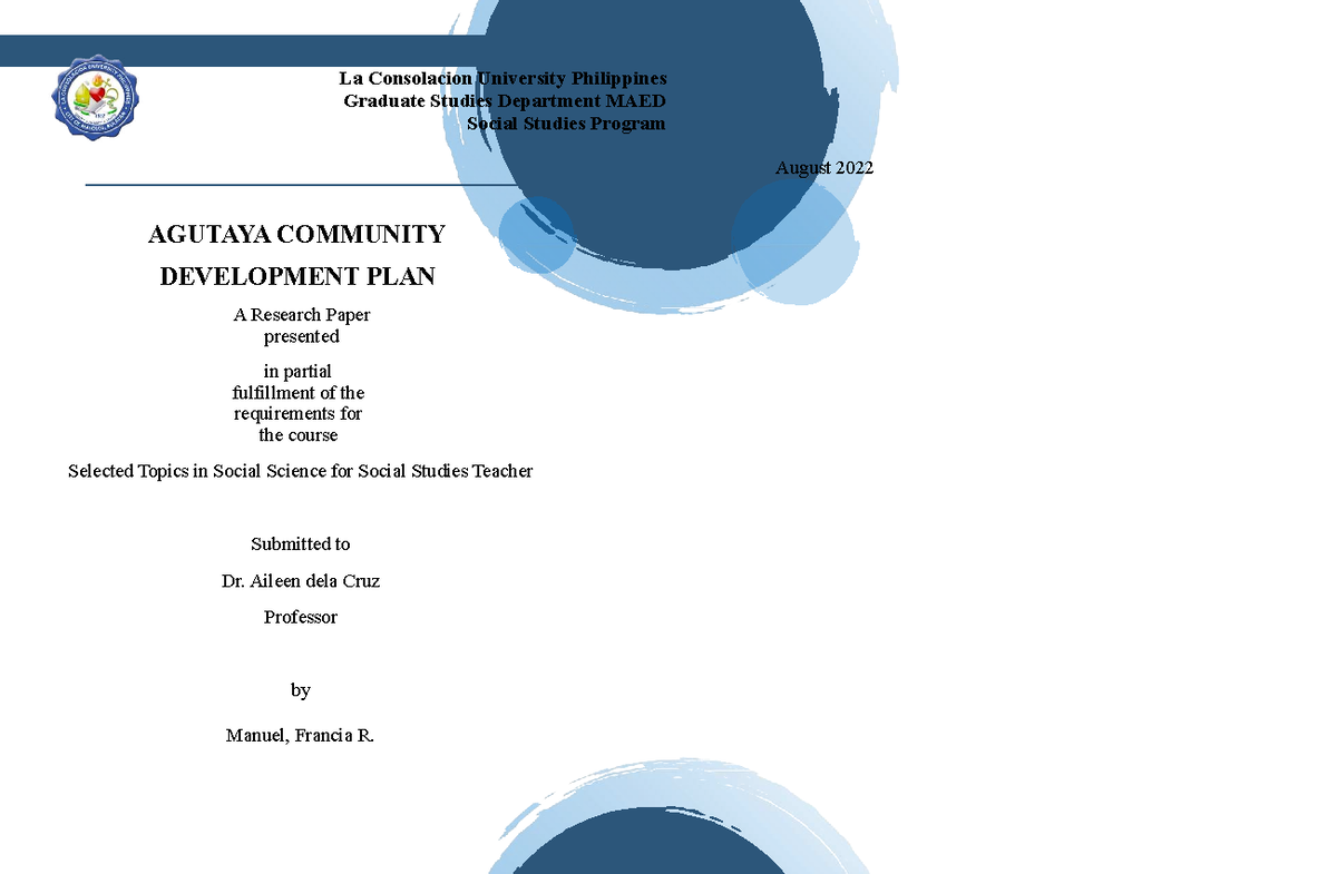 AGUTAYA COMMUNITY DEVELOPMENT PLAN: MAED Social Studies Research Paper - Studocu