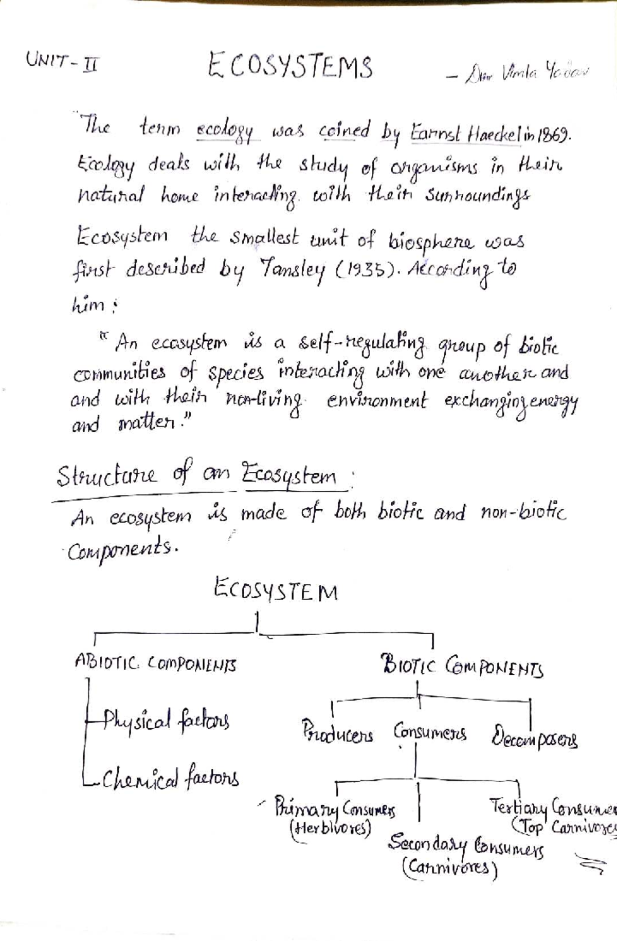 BES Unit-II Notes: Understanding Ecosystems and Their Dynamics - Studocu