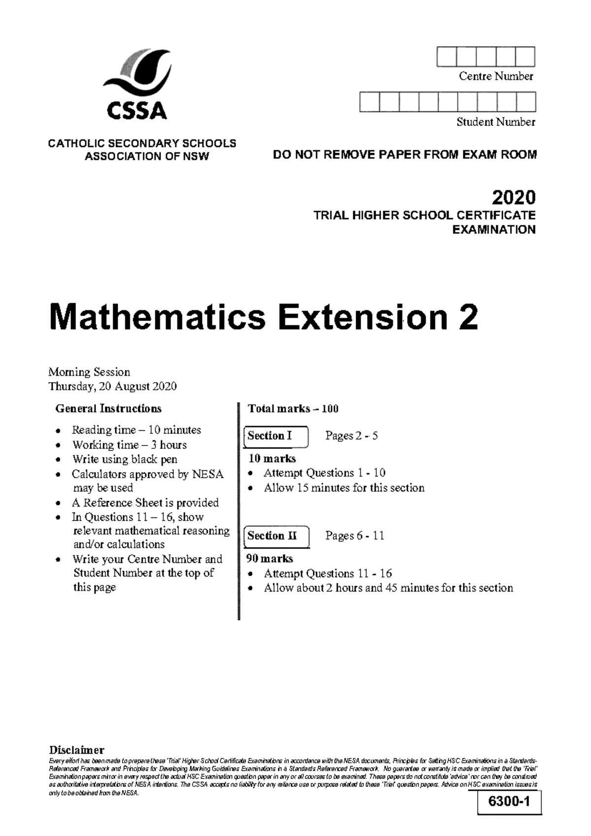 CambridgeMATHS HSC Practice Exam - Mathematics Extension 2 - Studocu