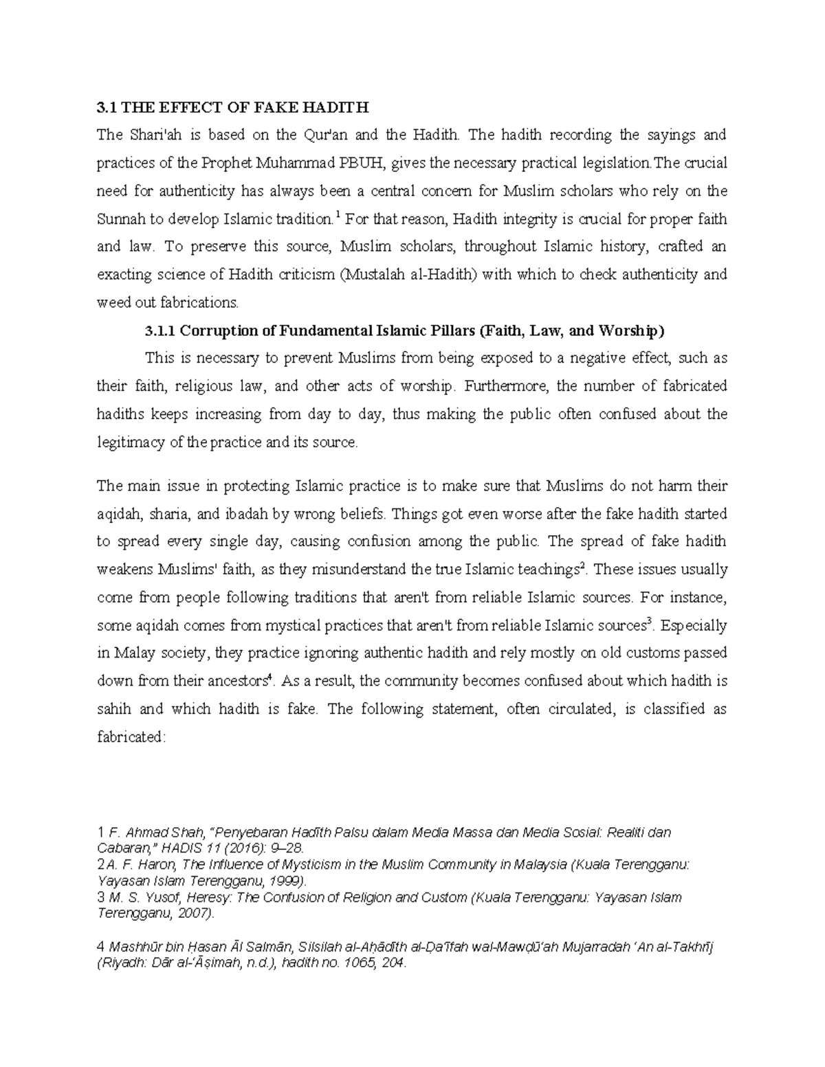 3.1 The Impact of Fake Hadith on Islamic Beliefs and Practices - Studocu