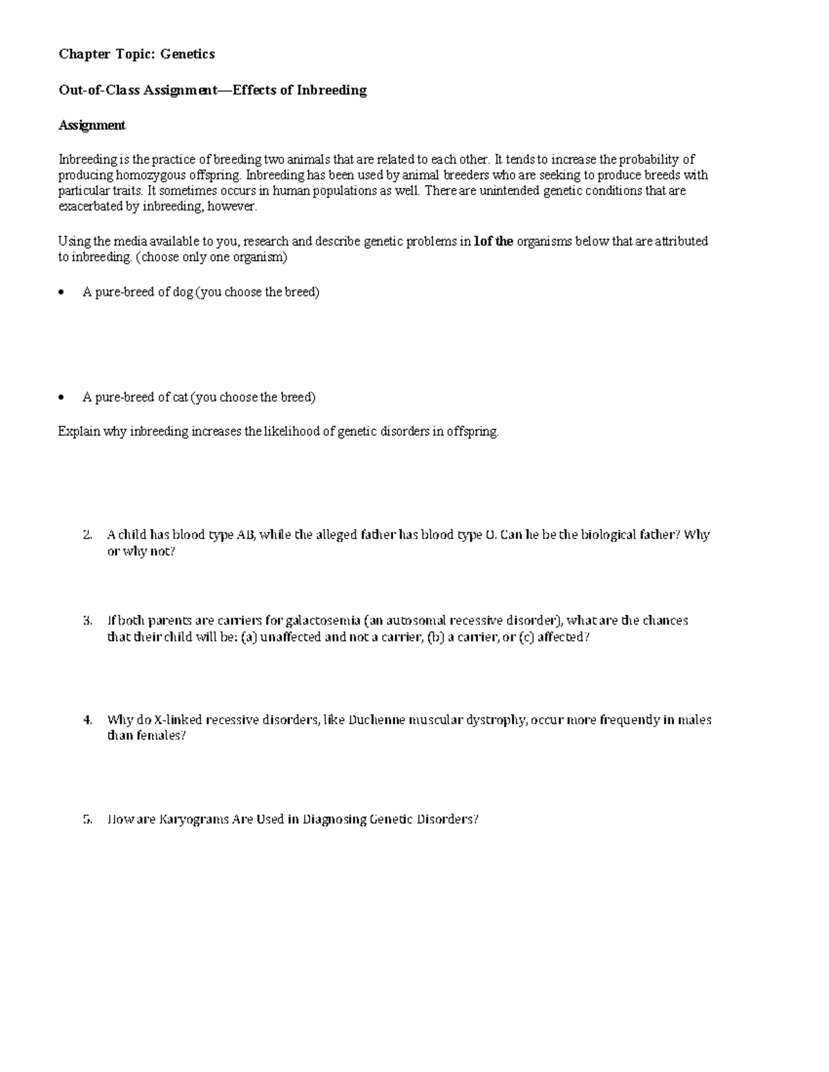 Homework 3 - Effects of Inbreeding in Genetics (Genetics 101) - Studocu