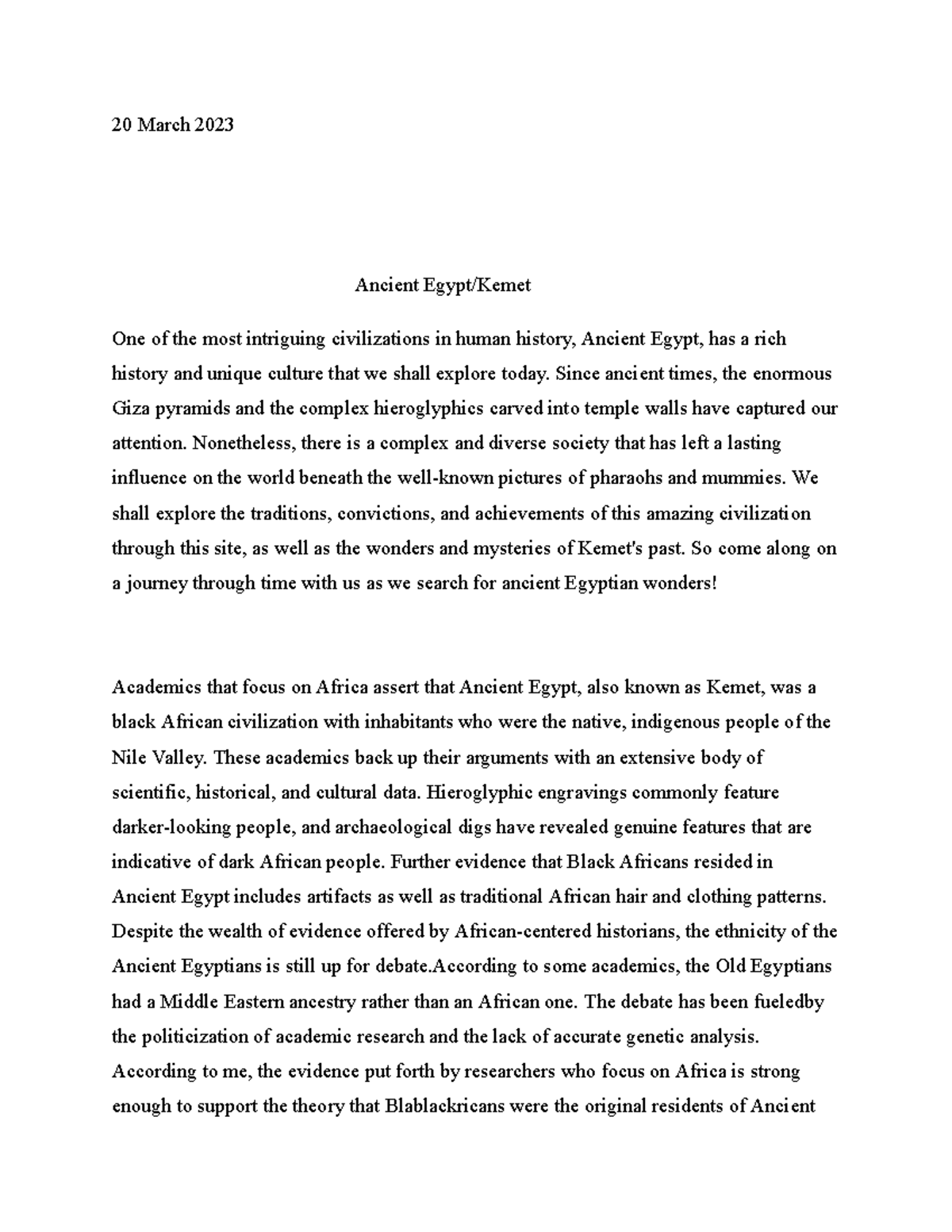 Assignment 4: Examining the African Roots of Ancient Egypt/Kemet - Studocu