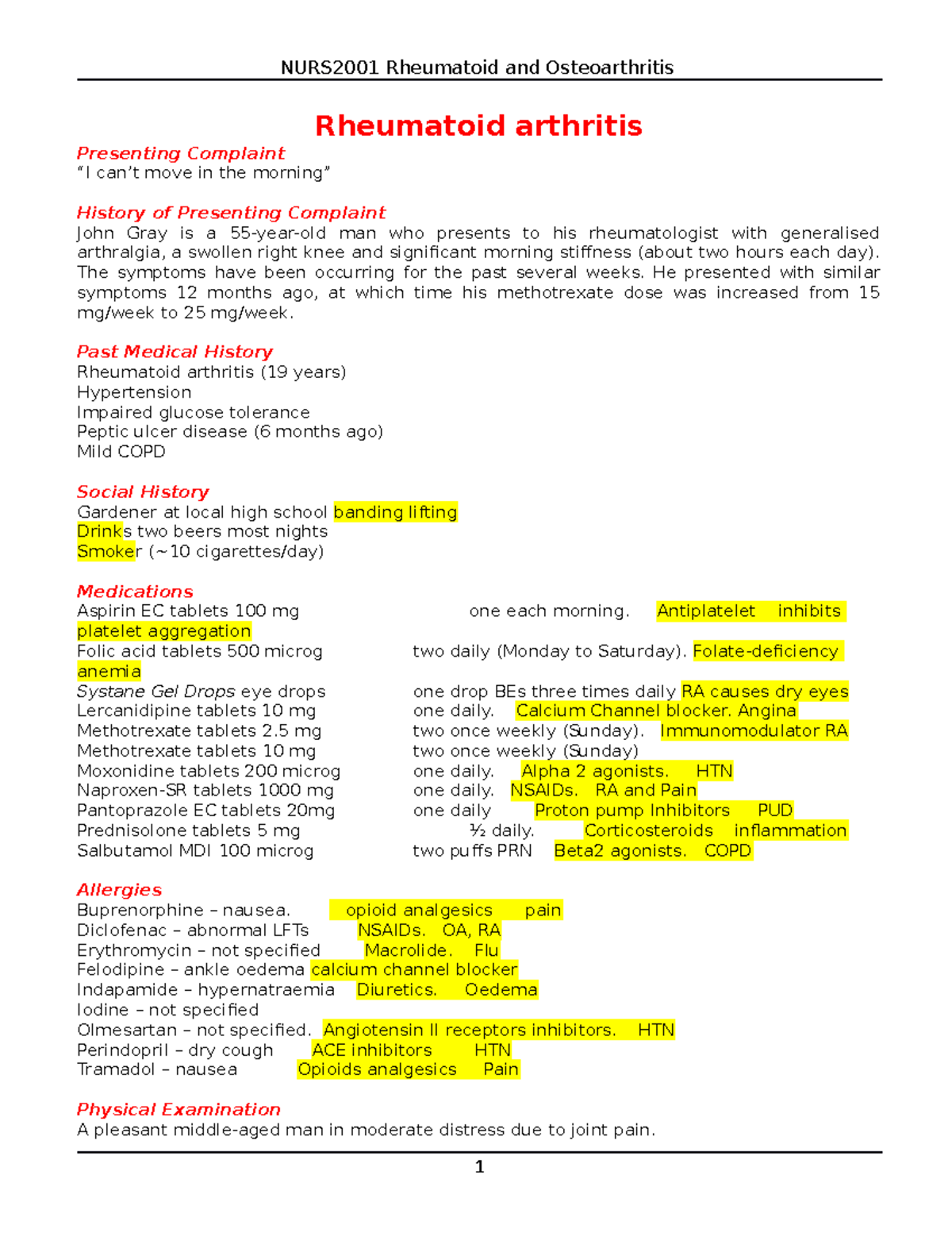 Tutorial 7 Student Worksheet (2023) - Rheumatoid arthritis Presenting ...