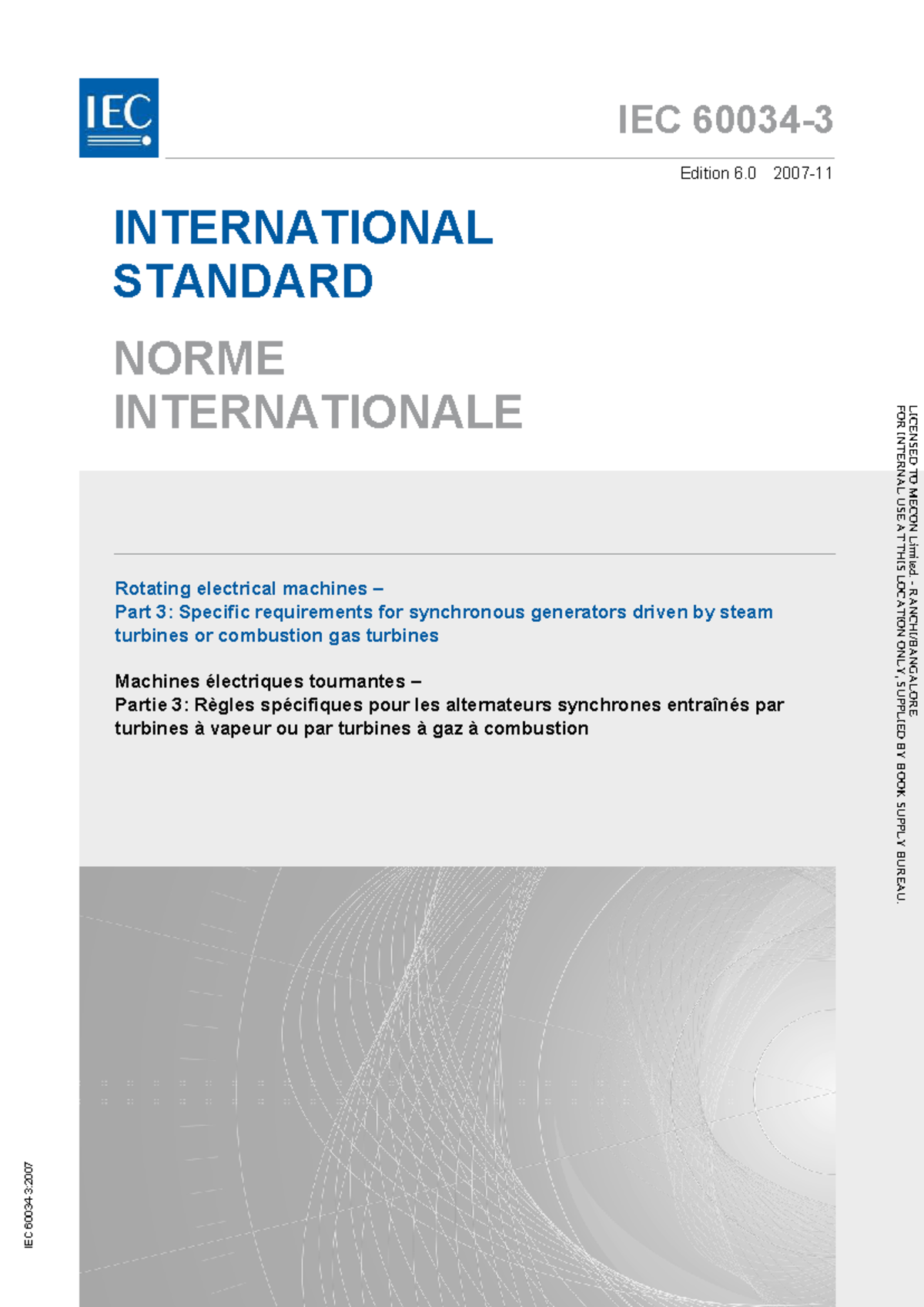 IEC 60034-3:2007 - Requirements for Synchronous Generators Operation ...