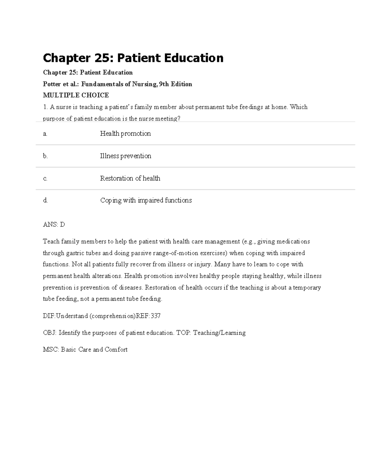 Chapter 25 Patient Education - Chapter 25: Patient Education Chapter 25 ...