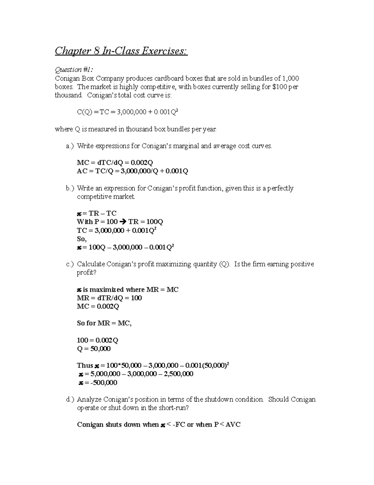 Chapter 8 Exercises answers - Chapter 8 In-Class Exercises: Question #1 ...