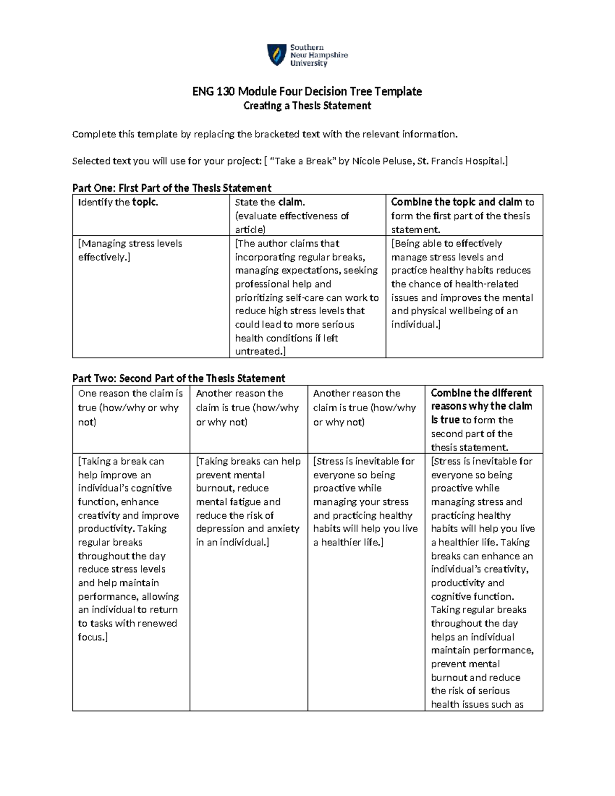 ENG 130 Module 4 Thesis Statement Decision Tree Template - Studocu
