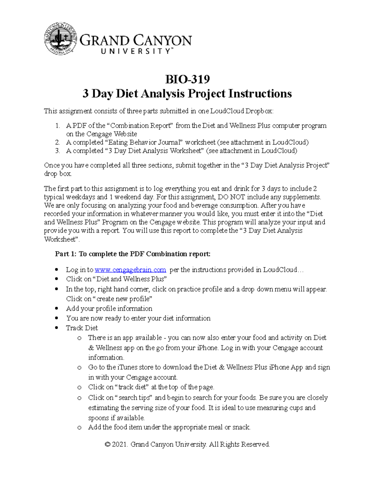 BIO-319-RS-3 Day Diet Analysis Project: Instructions & Requirements ...