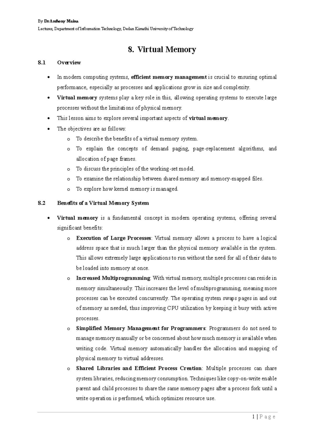 8. Virtual Memory Management - Operating Systems Lecture Notes - Studocu