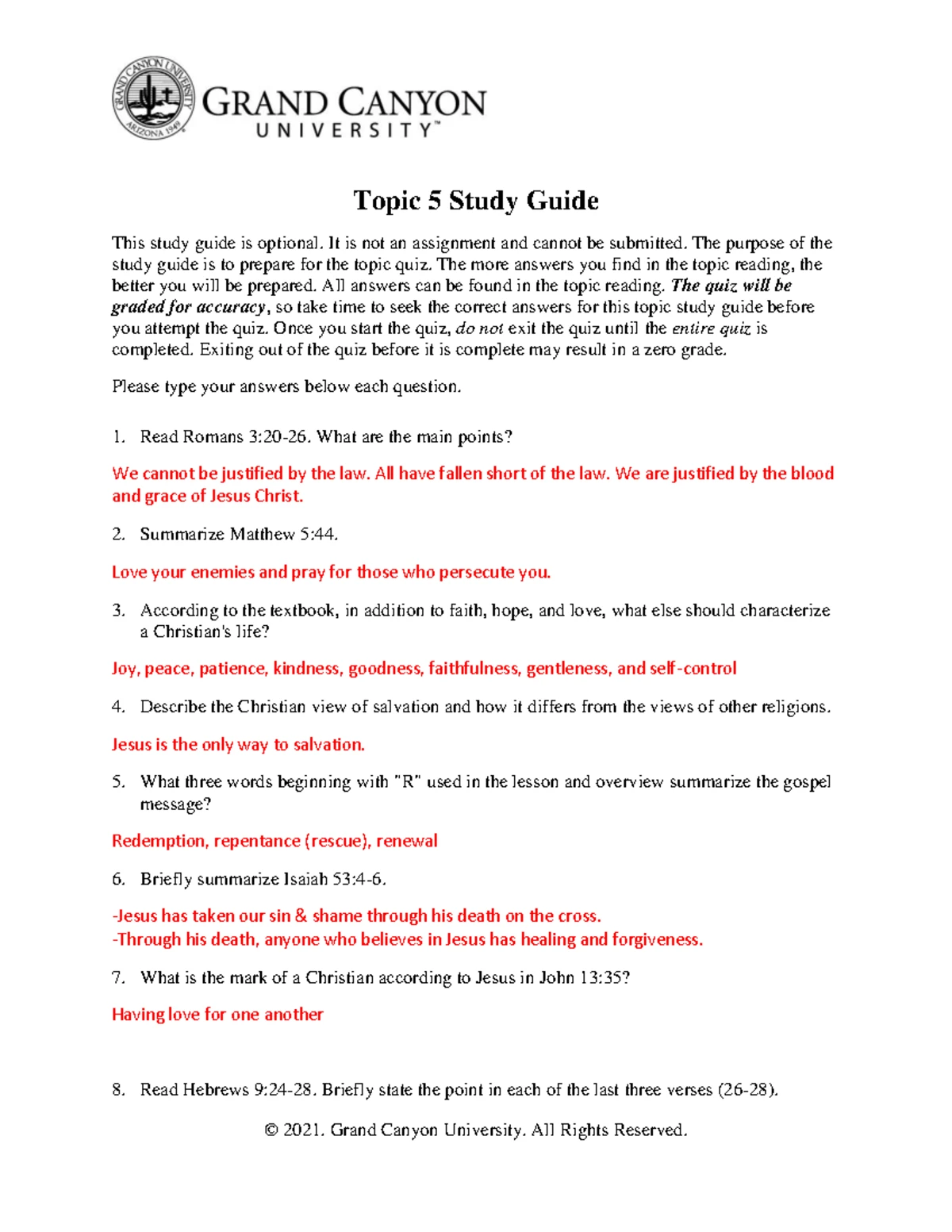 CWV-101 T5 Study Guide - Topic 5: Jesus, Redemption, and Renewal (God ...