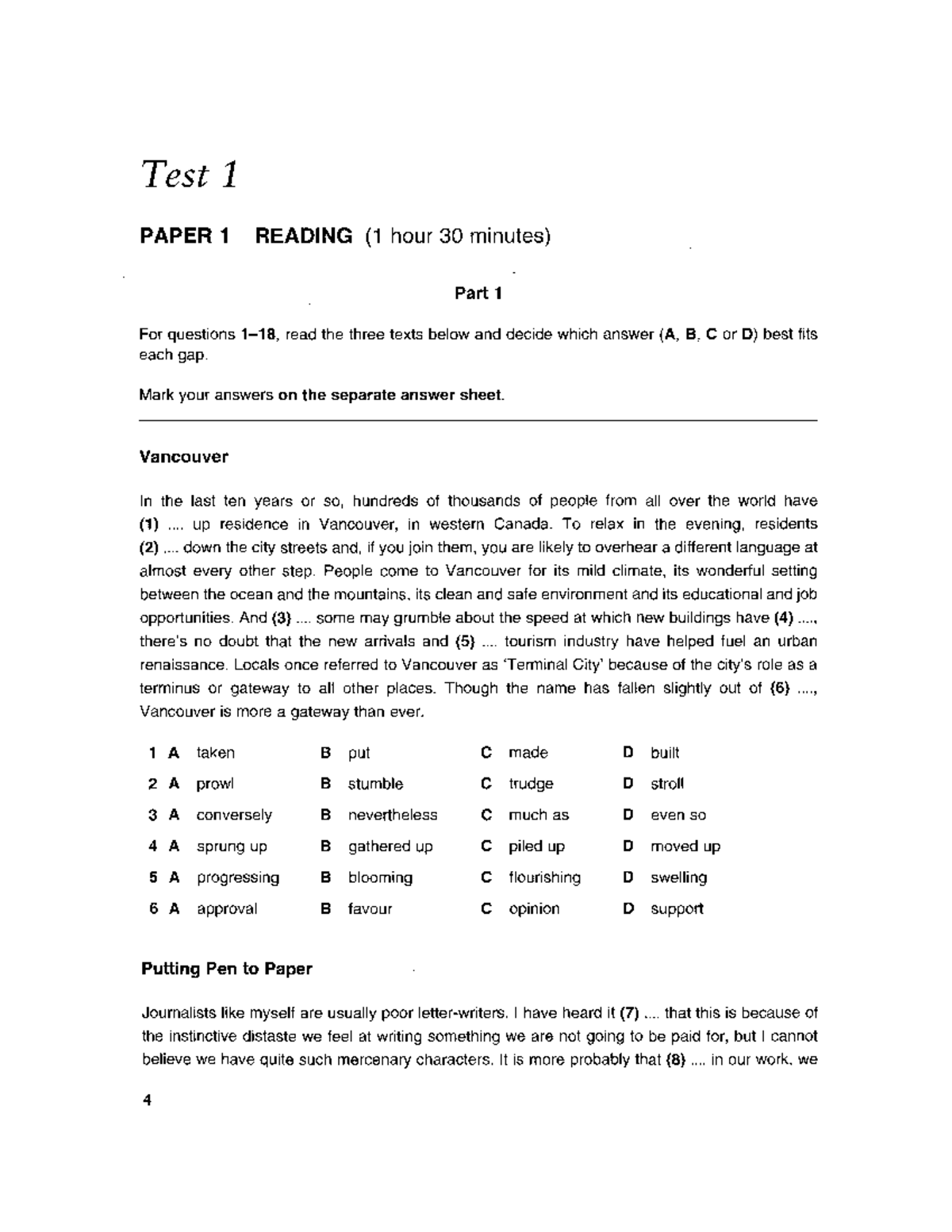 CPE Test 1 - Practice Test Paper 1 Reading and Use of English - Studocu