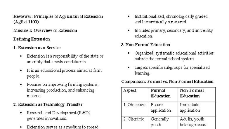 Principles of Agricultural Extension Overview (AgExt 1100) - Studocu