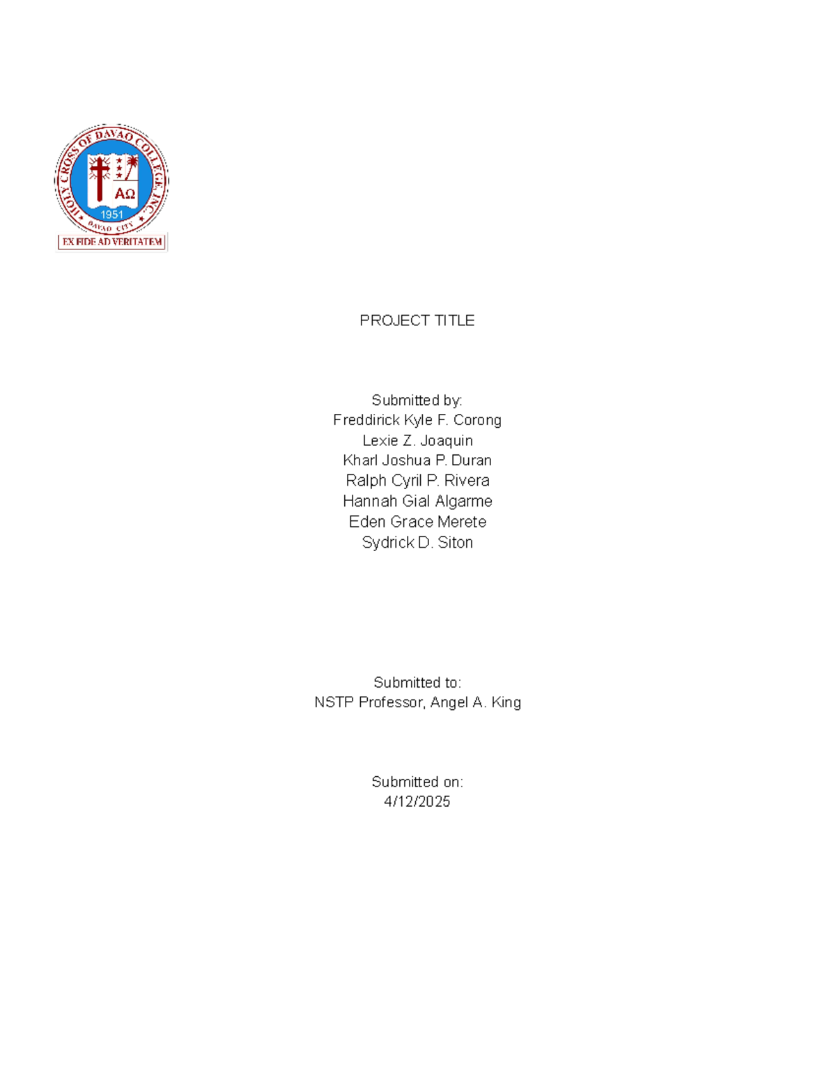 NSTP Group 1 - Project Proposal - PROJECT TITLE Submitted by ...