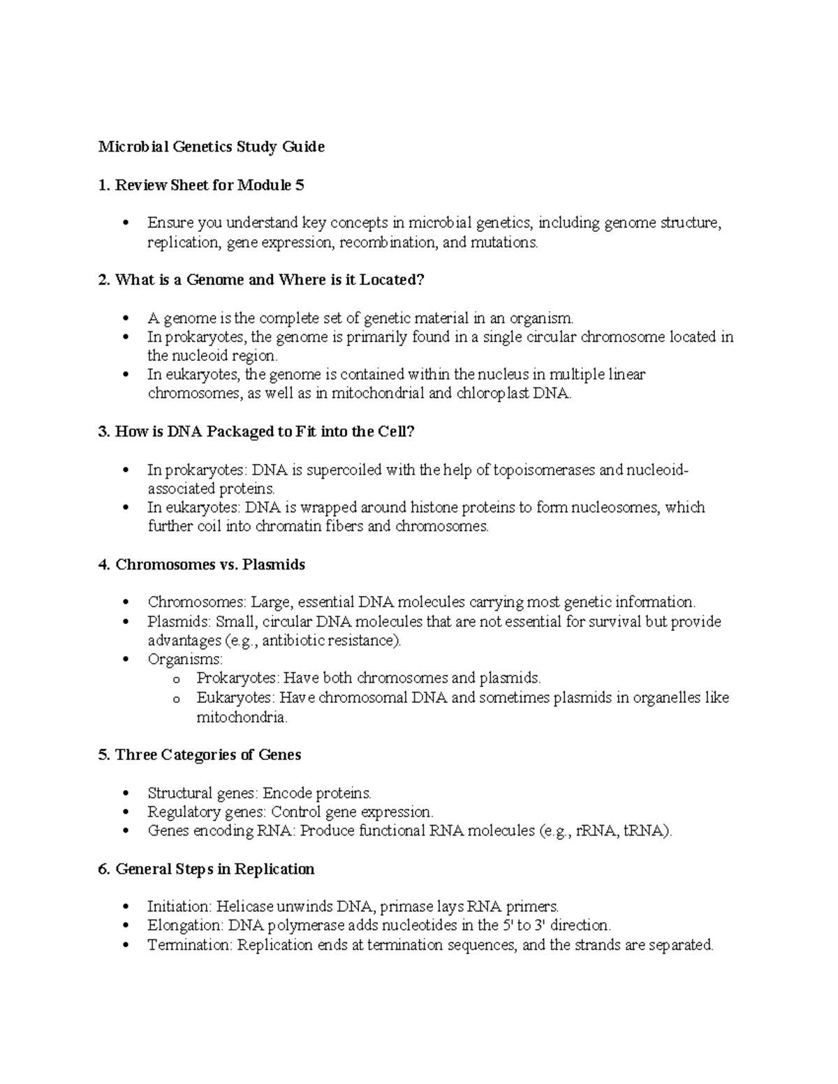 Micro Genetics - Microbial Genetics Study Guide 1. Review Sheet for ...