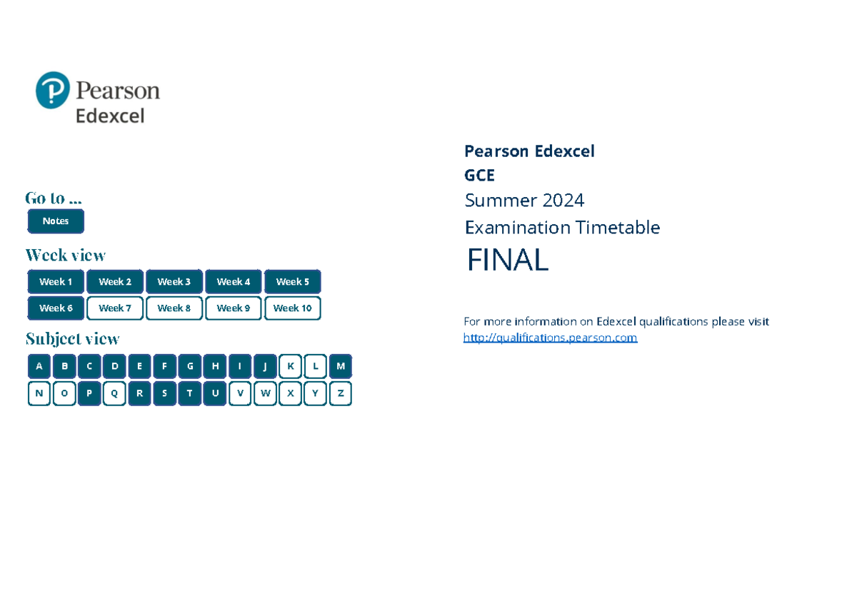 Pearson Edexcel GCE Summer 2024 Final Examination Timetable - Studocu