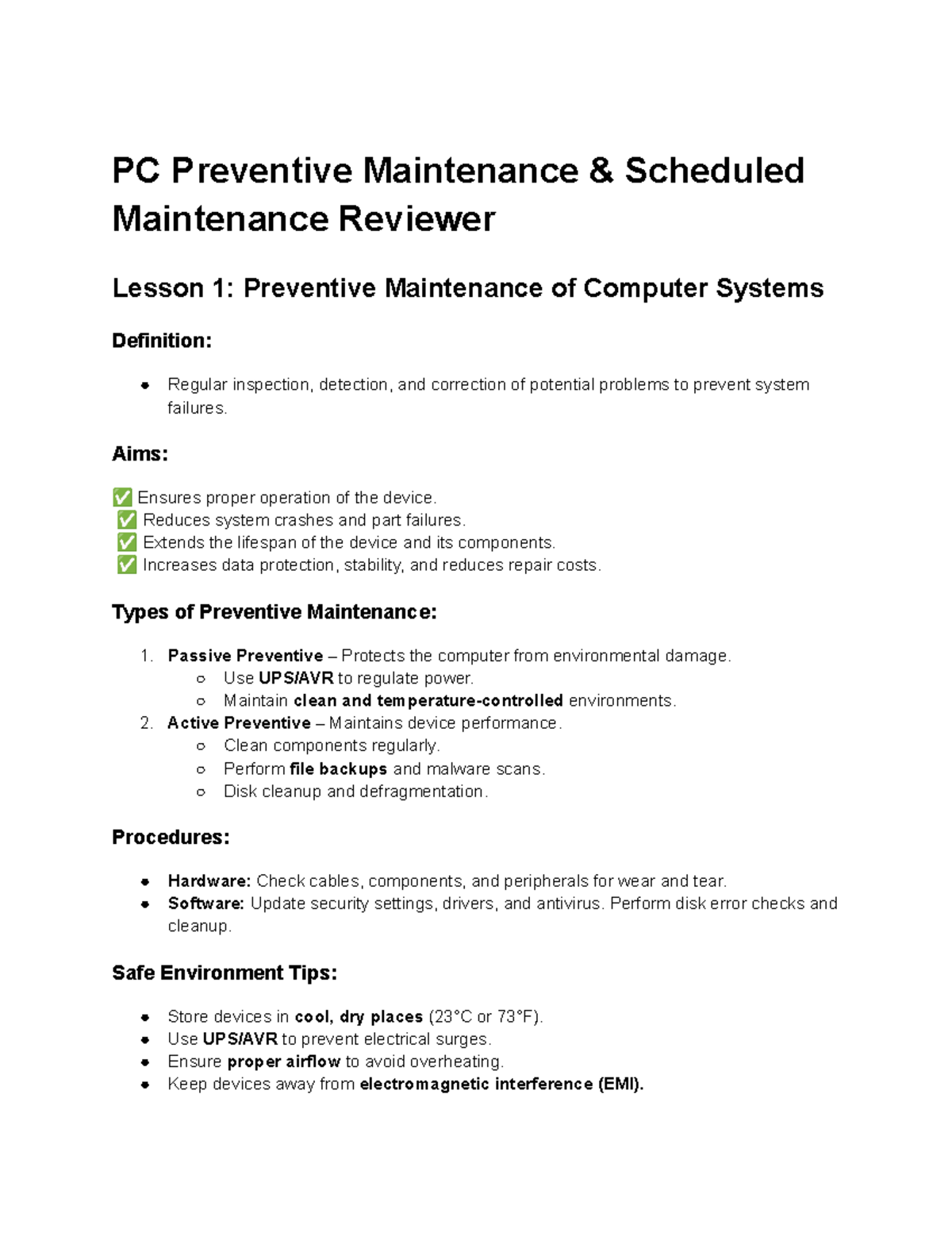 CSS Reviewer 4TH QTR - tle-css-ict 10 - PC Preventive Maintenance ...