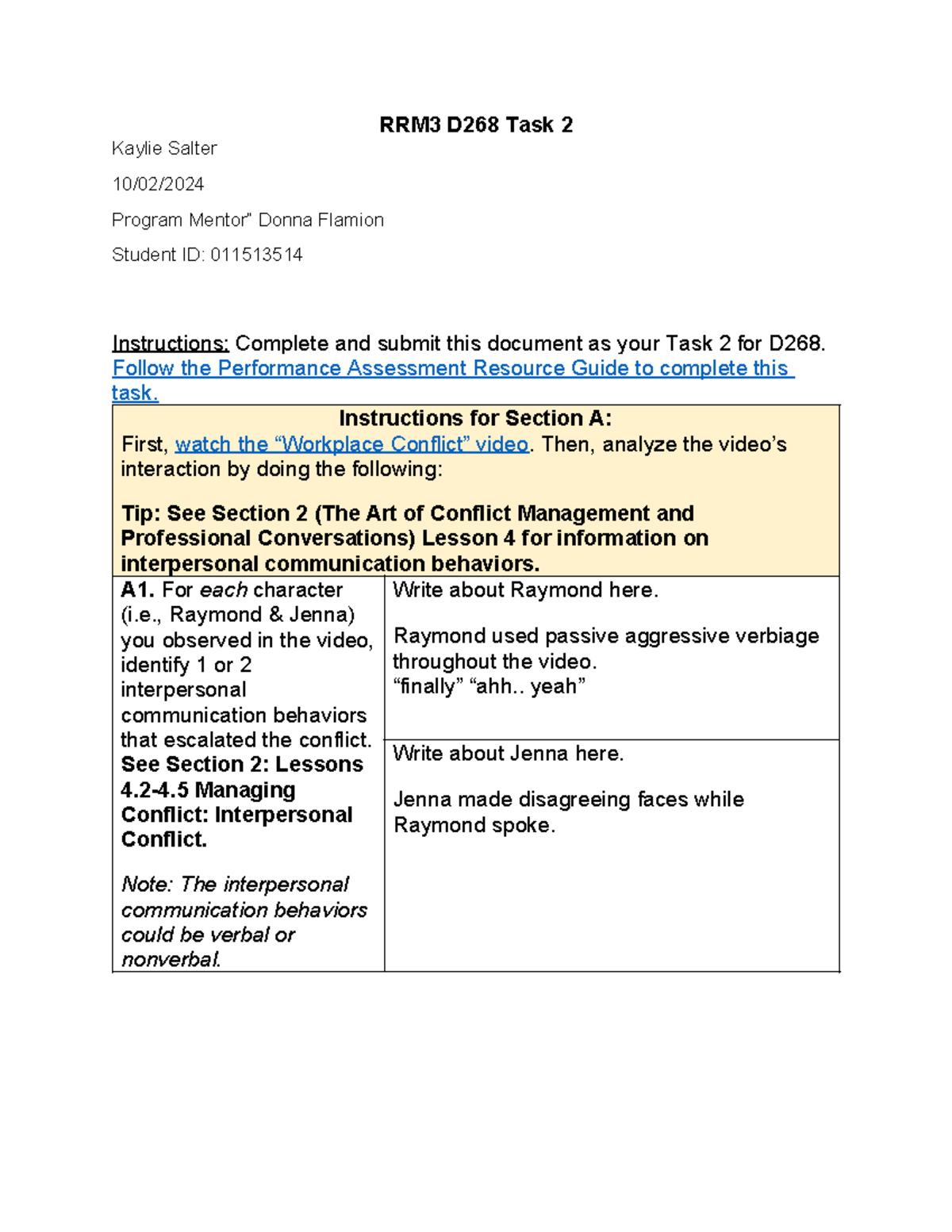 RRM3 D268 Task 2 - passed first try - RRM3 D268 Task 2 Kaylie Salter 10 ...