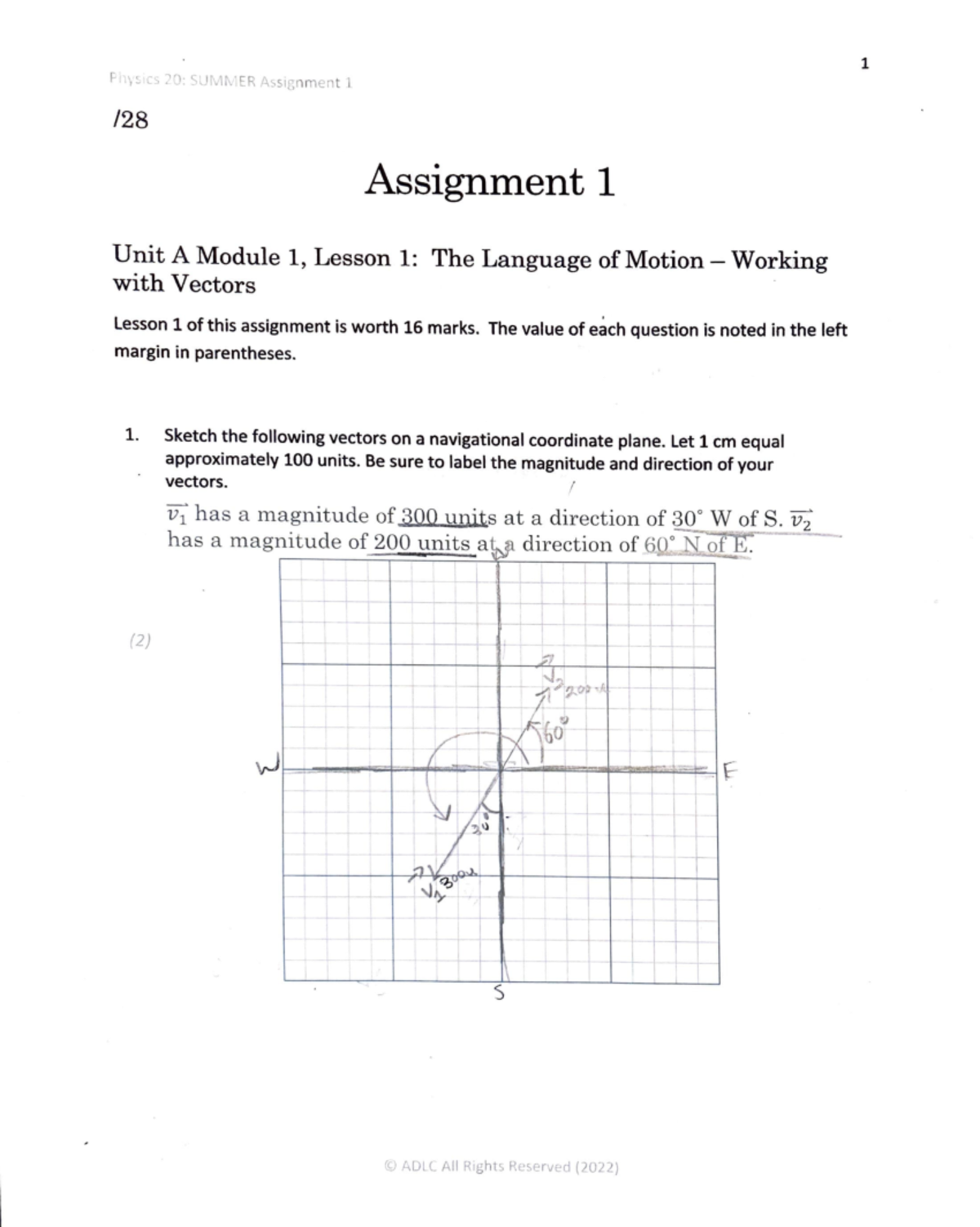 Physics 20: Summer Assignment 1 - Vectors and Motion Lessons - Studocu