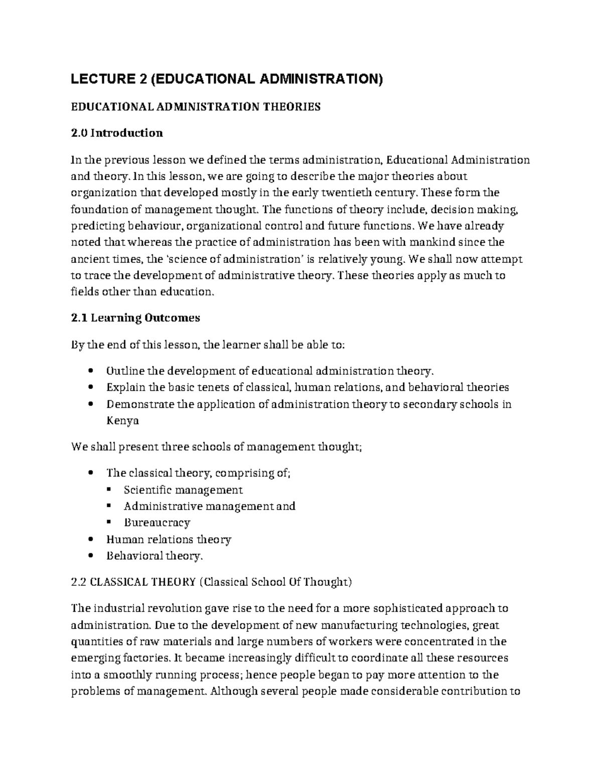 Lecture 2: Major Theories of Educational Administration (EDU 101) - Studocu