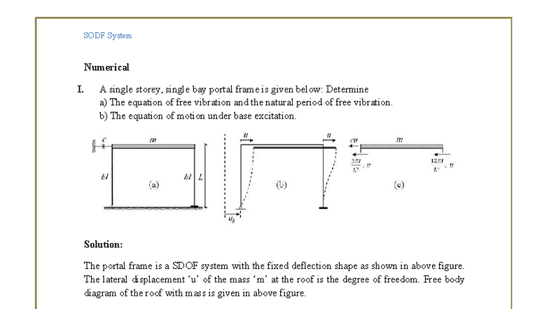 Numerical Problem on SDOF System Dynamics (SODF 1) - Studocu