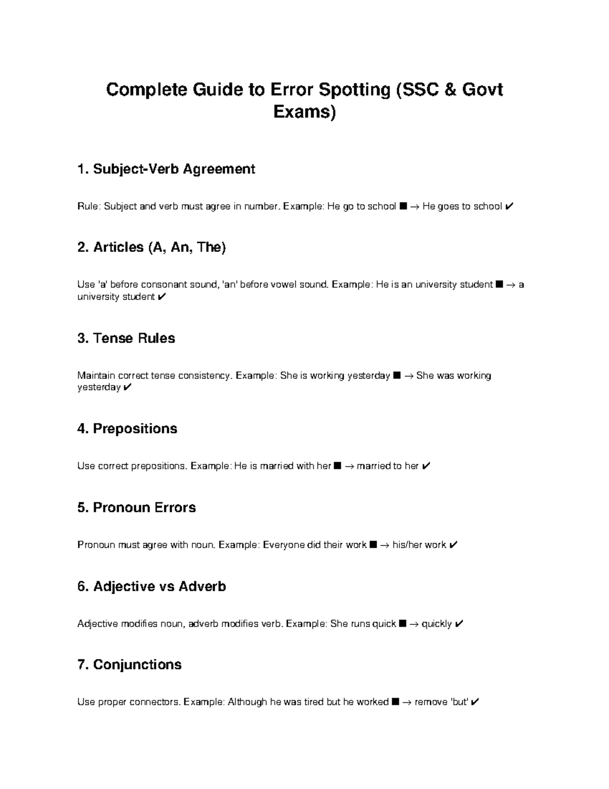 Complete Guide to Error Spotting Rules (SSC Govt Exams) - Studocu