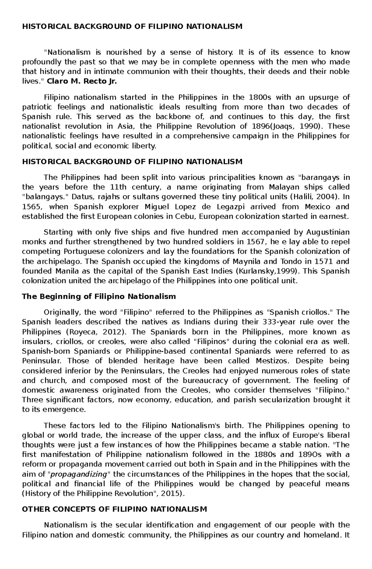 Historical Background of Filipino Nationalism and its Key Concepts ...