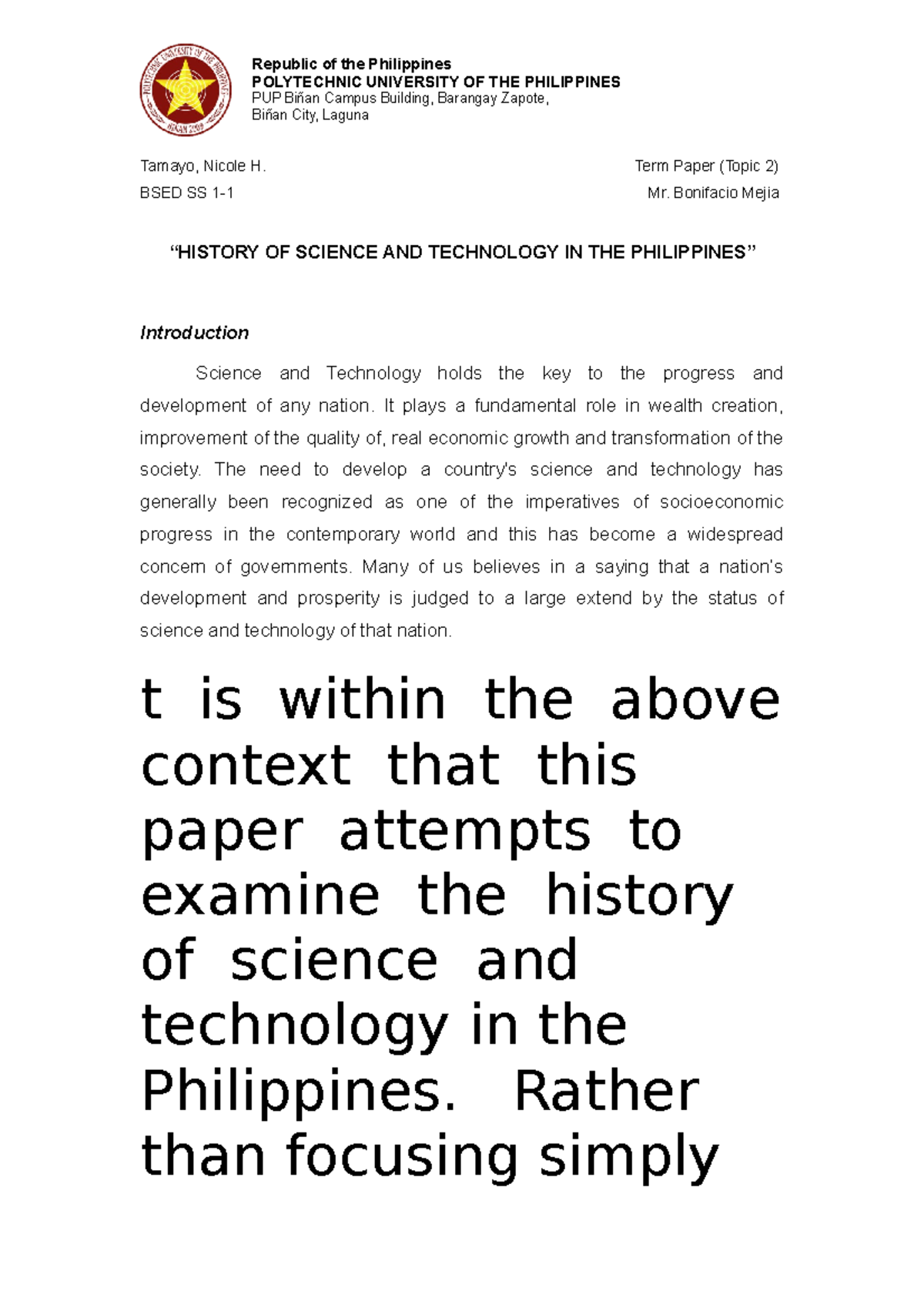 PUP- Header - Republic of the Philippines POLYTECHNIC UNIVERSITY OF THE ...