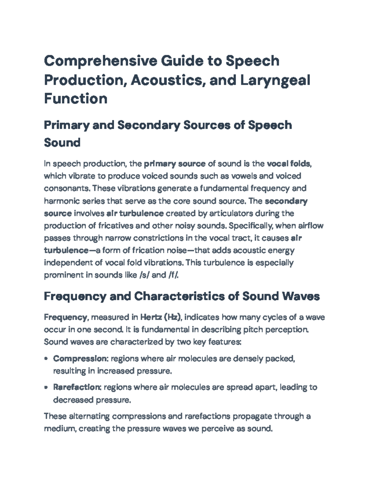 Comprehensive Study on Speech Production and Acoustics (SP 101) - Studocu