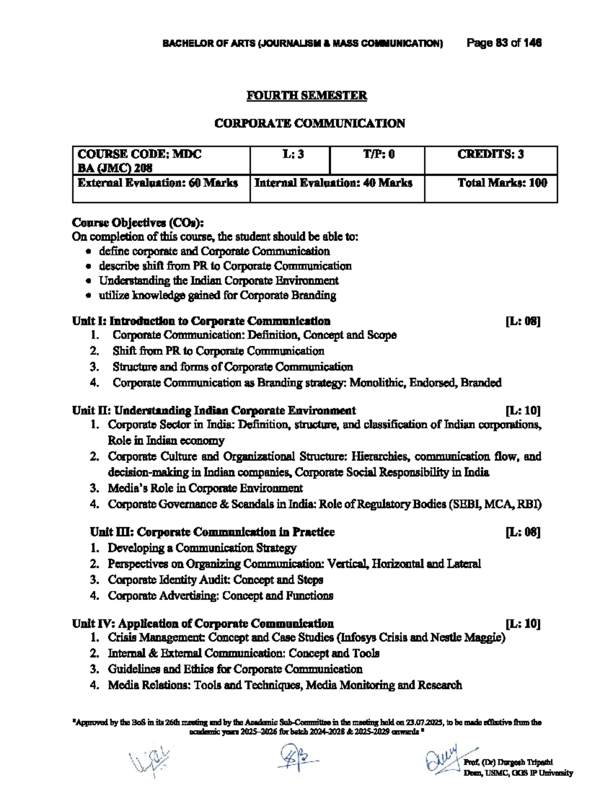 BA (JMC) 208 Corporate Communication Syllabus - 4th Semester - Studocu