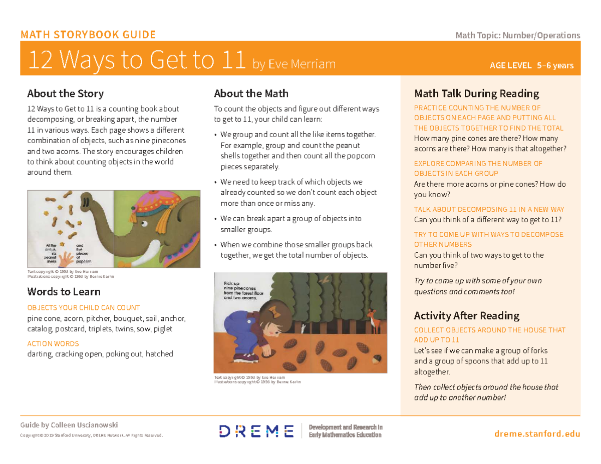 MATH 12 Ways to Get to 11 Storybook Guide for Kids - Studocu
