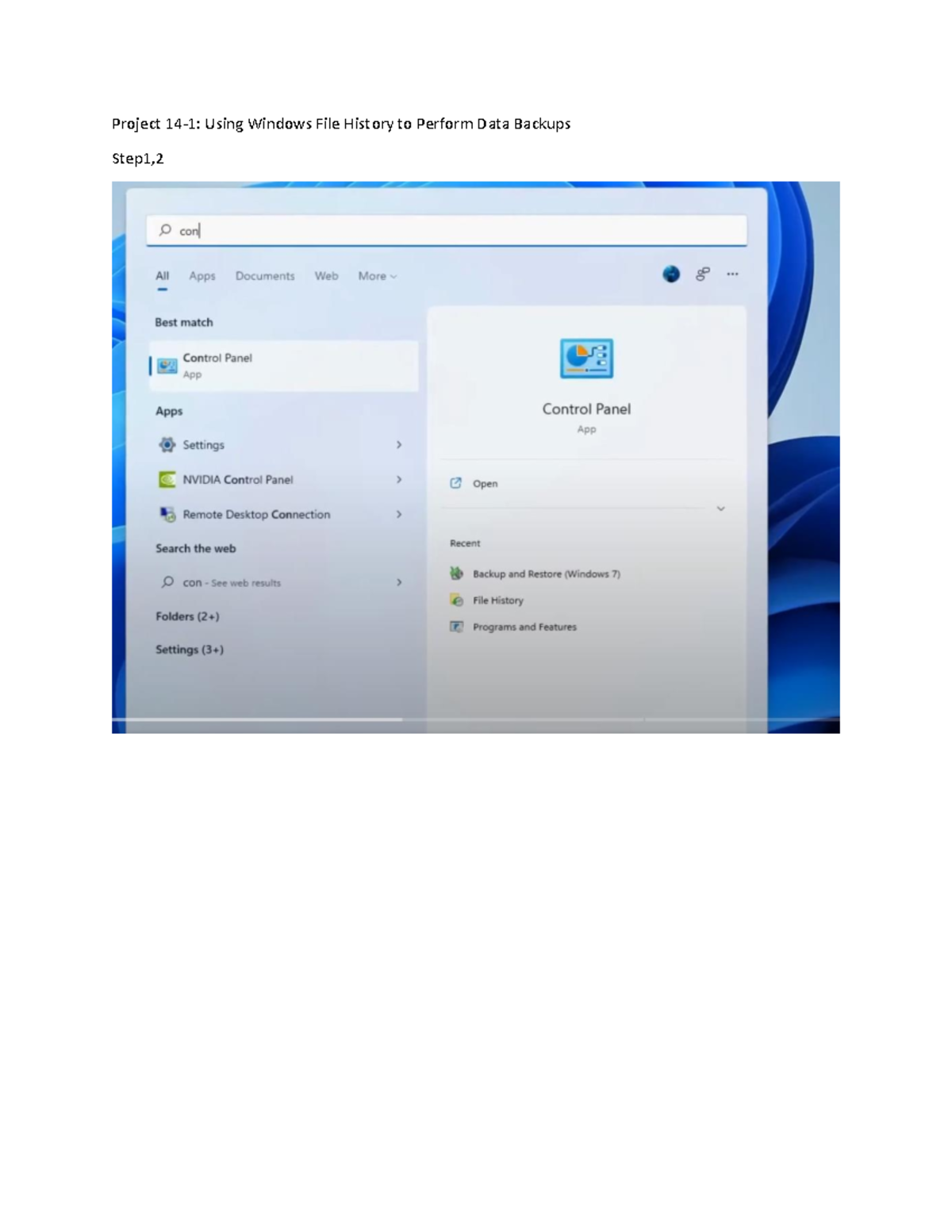 Project: Using Windows File History for Data Backups (Step 1 & 2) - Studocu