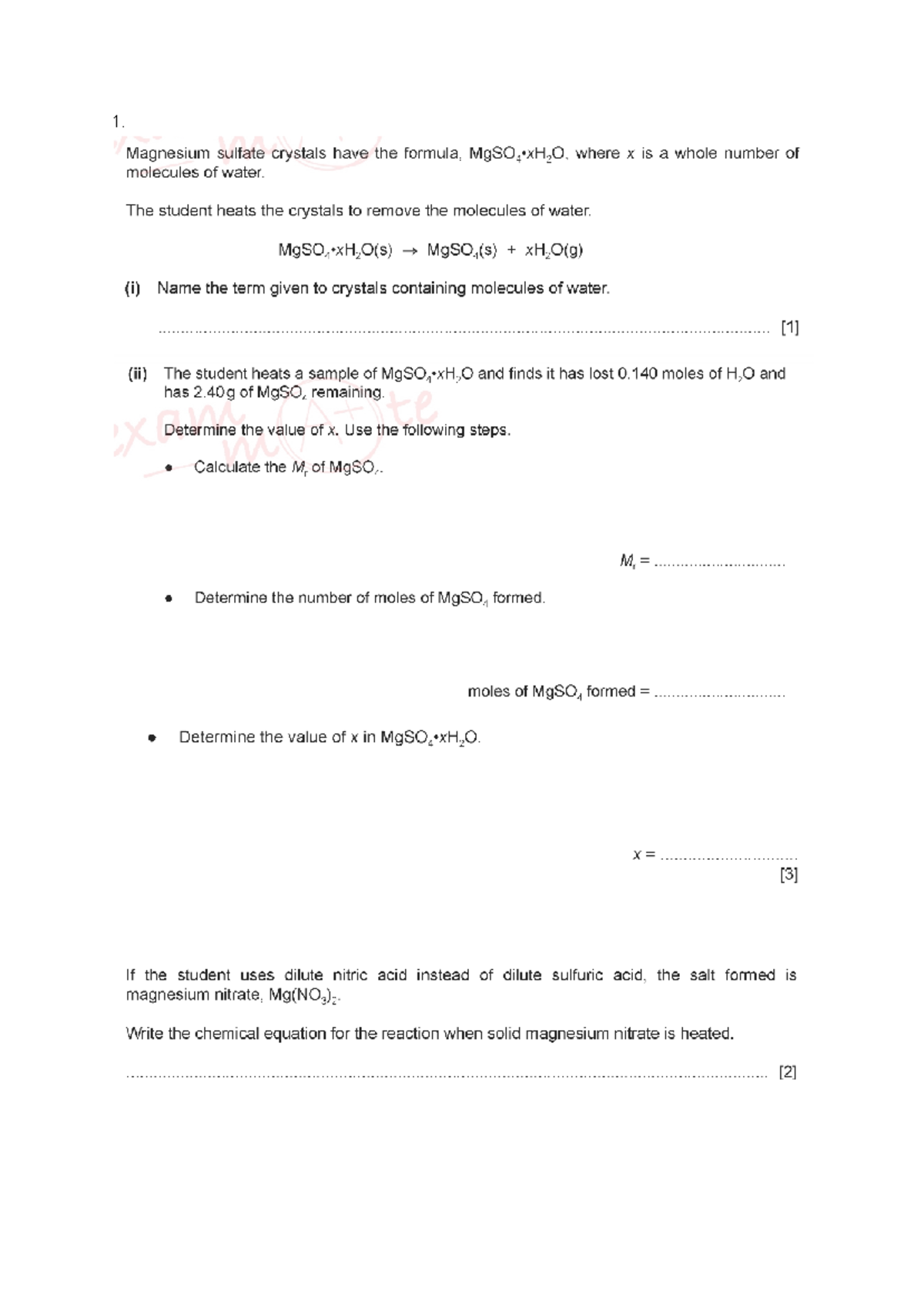 Moles and Hydration: A Study on Magnesium Sulfate and Copper Nitrates ...