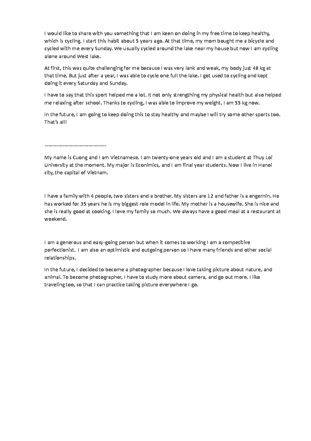 Luyện Speaking - hthf - I would like to share with you something that I ...