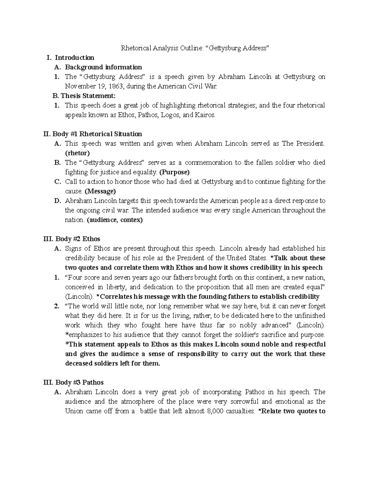 Rhetorical Analysis Outline: GET 101 “Gettysburg Address” - Studocu