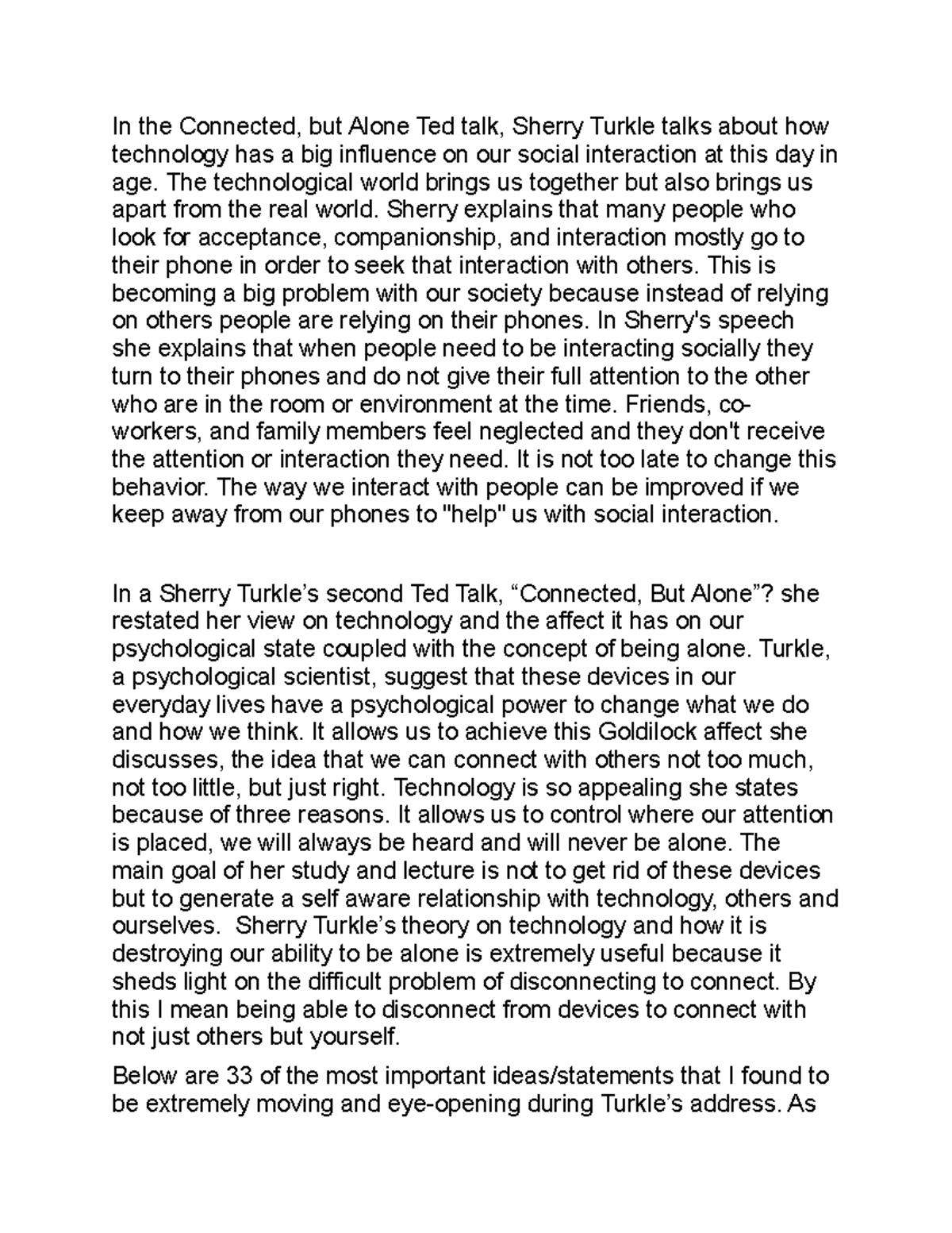 Connected But Alone Summary and Key Insights from Sherry Turkle - Studocu